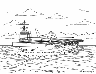 Airplane On An Aircraft Carrier At Sea Coloring Page