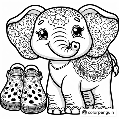 Elephant Wearing Croc Shoes Coloring Page