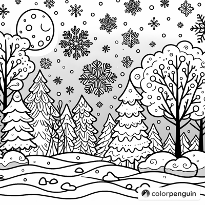 Moonlit Winter Wonderland Coloring Page