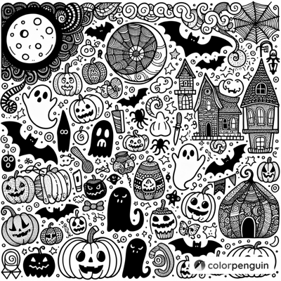Spooky Pattern Doodles Coloring Page