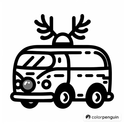 Christmas Reindeer With Van Coloring Page
