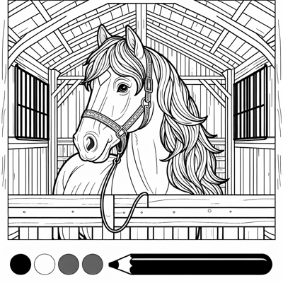 A Beautiful Horse In The Stable Coloring Page | Free Printable