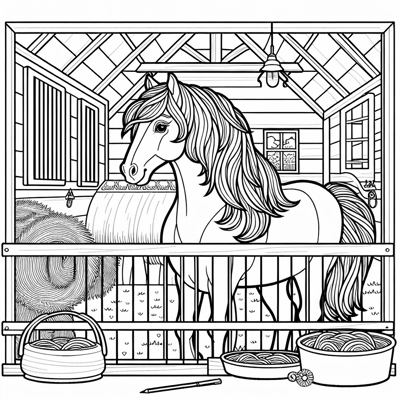 A Beautiful Horse In The Stable Coloring Page