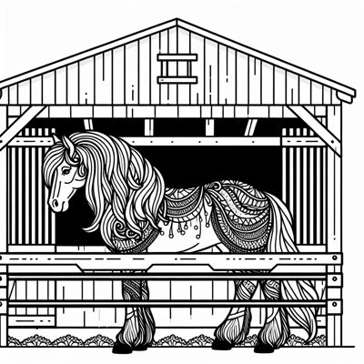 A Beautiful Horse In The Stable Coloring Page