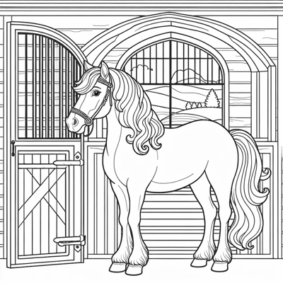 A Beautiful Horse In The Stable Coloring Page | Free Printable