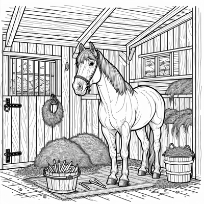 A Beautiful Horse In The Stable Coloring Page