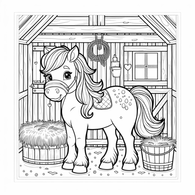 A Beautiful Horse In The Stable Coloring Page