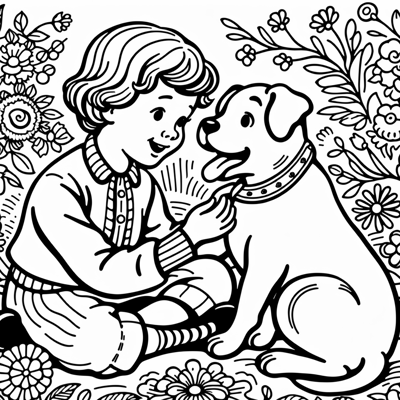 A Girl With A Dog Coloring Page