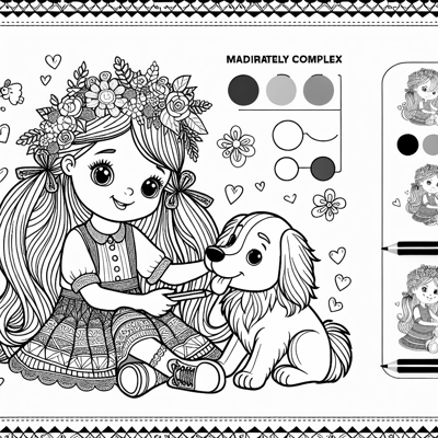 A Girl With A Dog Coloring Page