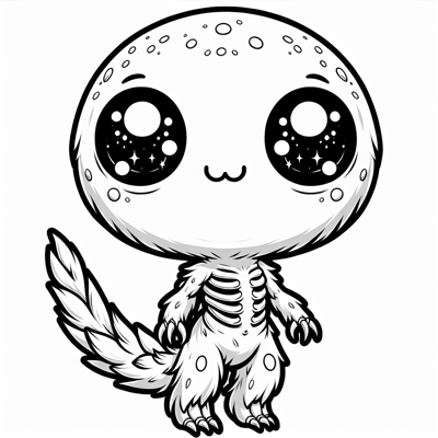 A Small Round Chibi Wendigo With Big Sparkling... Coloring Page