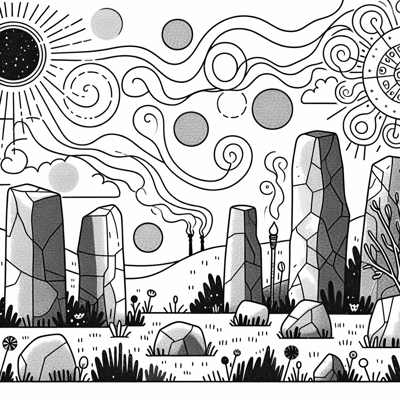 A Dark Misty Underworld With Stone Pillars Eerie... Coloring Page