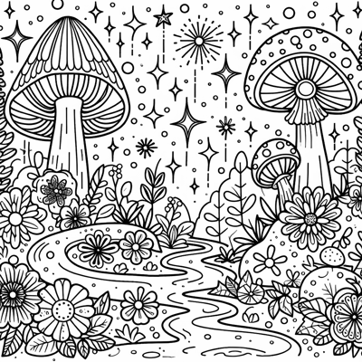 A Whimsical Enchanted Forest Filled With Towering... Coloring Page