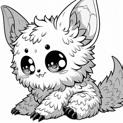 A Small Round Chibi Chupacabra With Big Sparkling... Coloring Page