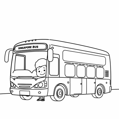 Singapore Bus And A Boy Coloring Page