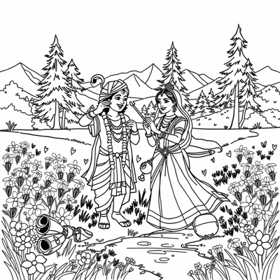 Krishna With Radha Coloring Page