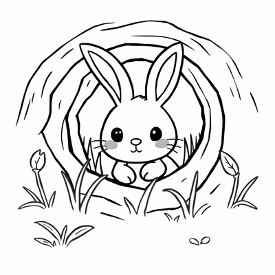 Rabbit In The Hole Coloring Page