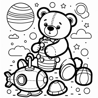Teddy Bear With A Toy Submarine Coloring Book... Coloring Page
