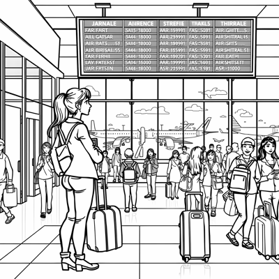 Easy Bold Woman Waiting For An Airplane Coloring Page