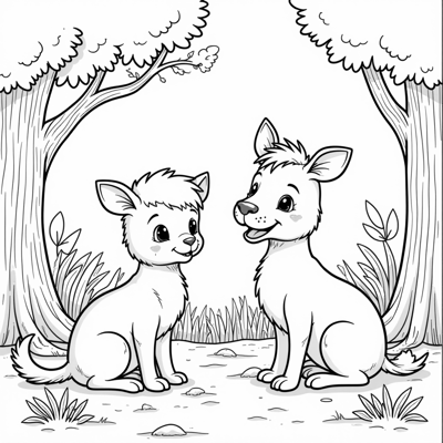 A Cute Forest Scene With Anthropomorphic Animals... Coloring Page