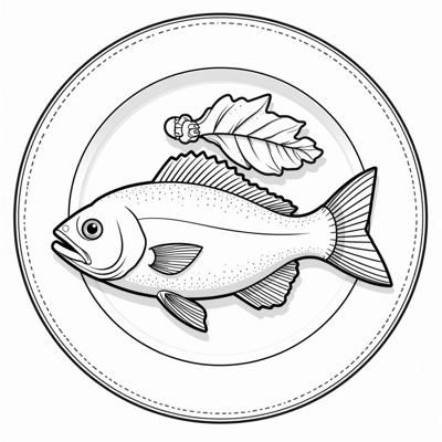 Plate And Fish Coloring Page