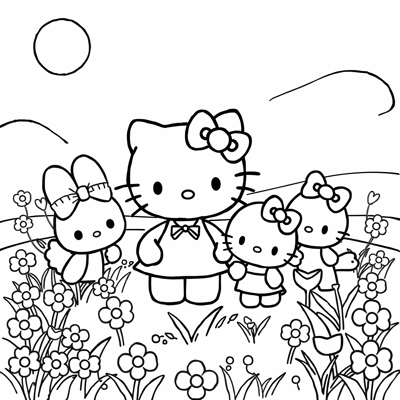 Hello Kitty With Her Friends Coloring Page