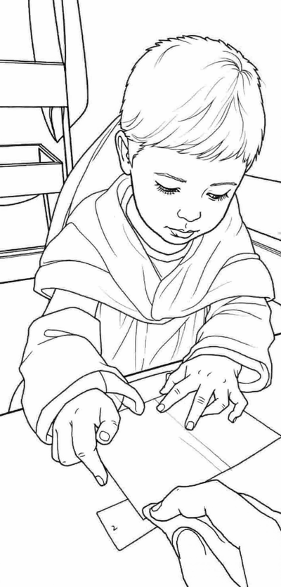 A Young Child Is Sitting At A Table Wearing A... Coloring Page