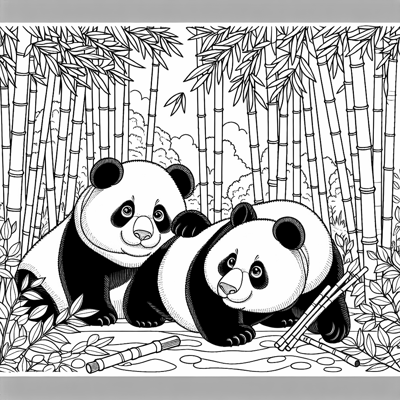Two Pandas In Nature Coloring Page