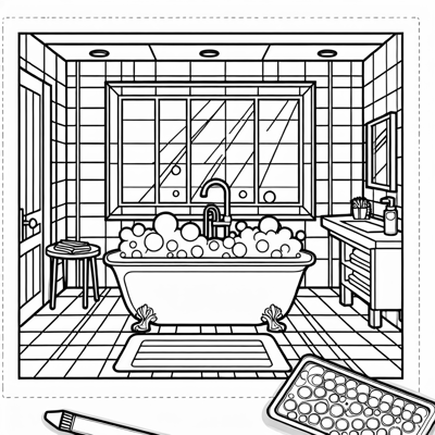 Plain Rectangle Bathroom With A Bubble Filled Tub Coloring Page
