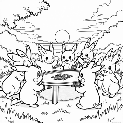 Pokmon Playing The Pokmon Card Game Coloring Page