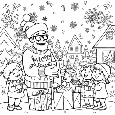 Walter White Giving Presents To Kids On Christmas Coloring Page