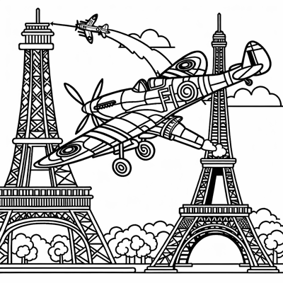 British Supermarine Spitfire Flying Over The... Coloring Page