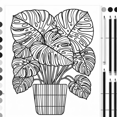 Large Monstera Plant In A Pot Coloring Page