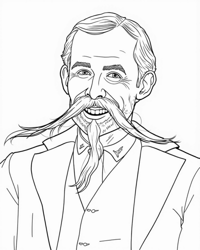 A Man With A Long Beard And Mustache Wearing A... Coloring Page