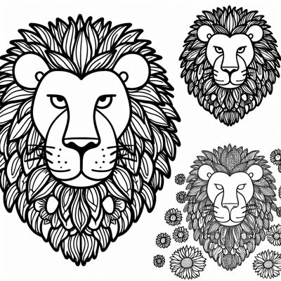 Lion Facing Forward With A Sunflower Mane Coloring Page
