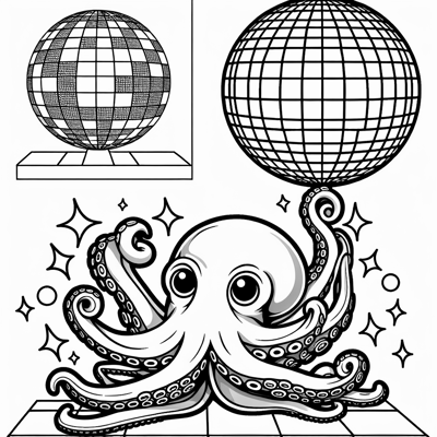 A Breakdancing Octopus With A Disco Ball Coloring Page