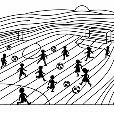 Children Playing Soccer On A Soccer Field Coloring Page