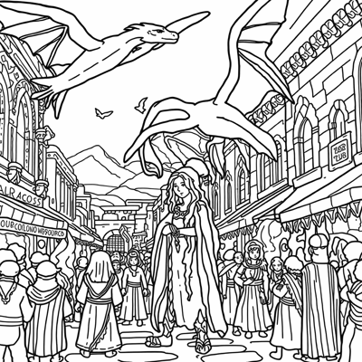 Daenerys Targaryen With Her Dragons In Lys Make It... Coloring Page