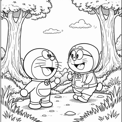 Doraemon And Nobita Flying Through The Sky On A... Coloring Page