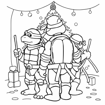 The Ninja Turtles Bake Christmas Pizzas Coloring Page