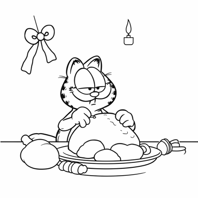 Garfield Eating Roast Chicken Christmas Dinner Coloring Page