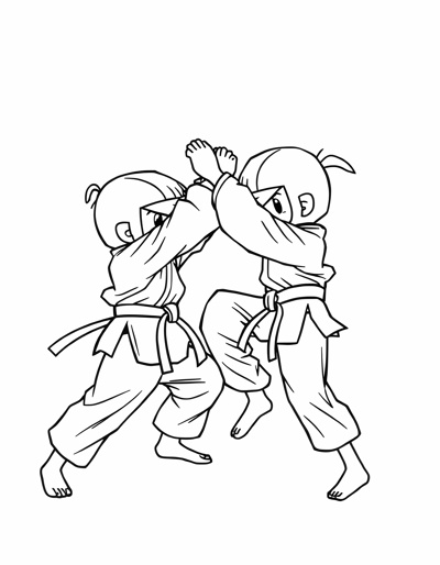 Two Karatekas Are Fighting Coloring Page