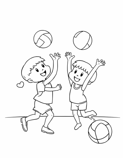 Children Playing Volleyball Coloring Page