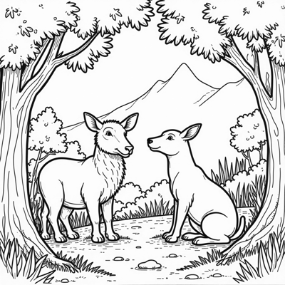 A Cute Forest Scene With Anthropomorphic Animals... Coloring Page