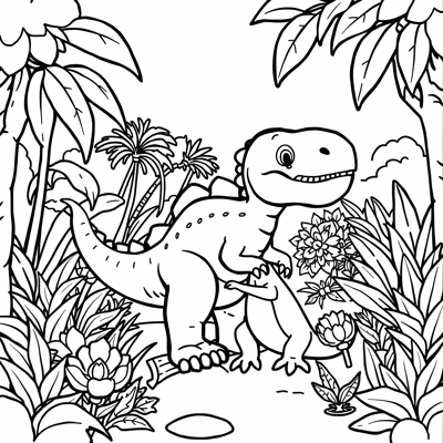 Dinosaur And Cat Hugging Coloring Page | Free Printable