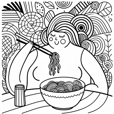 Morbidly Obese Woman With Chicken Noodles Stuck In... Coloring Page