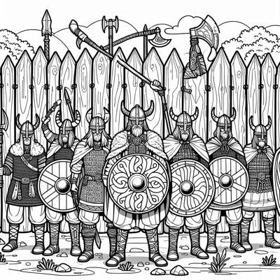 A Viking Shield Wall Realistic Armor And Weapons... Coloring Page