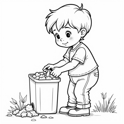 Picture Of A Child Cleaning Up Trash Coloring Page