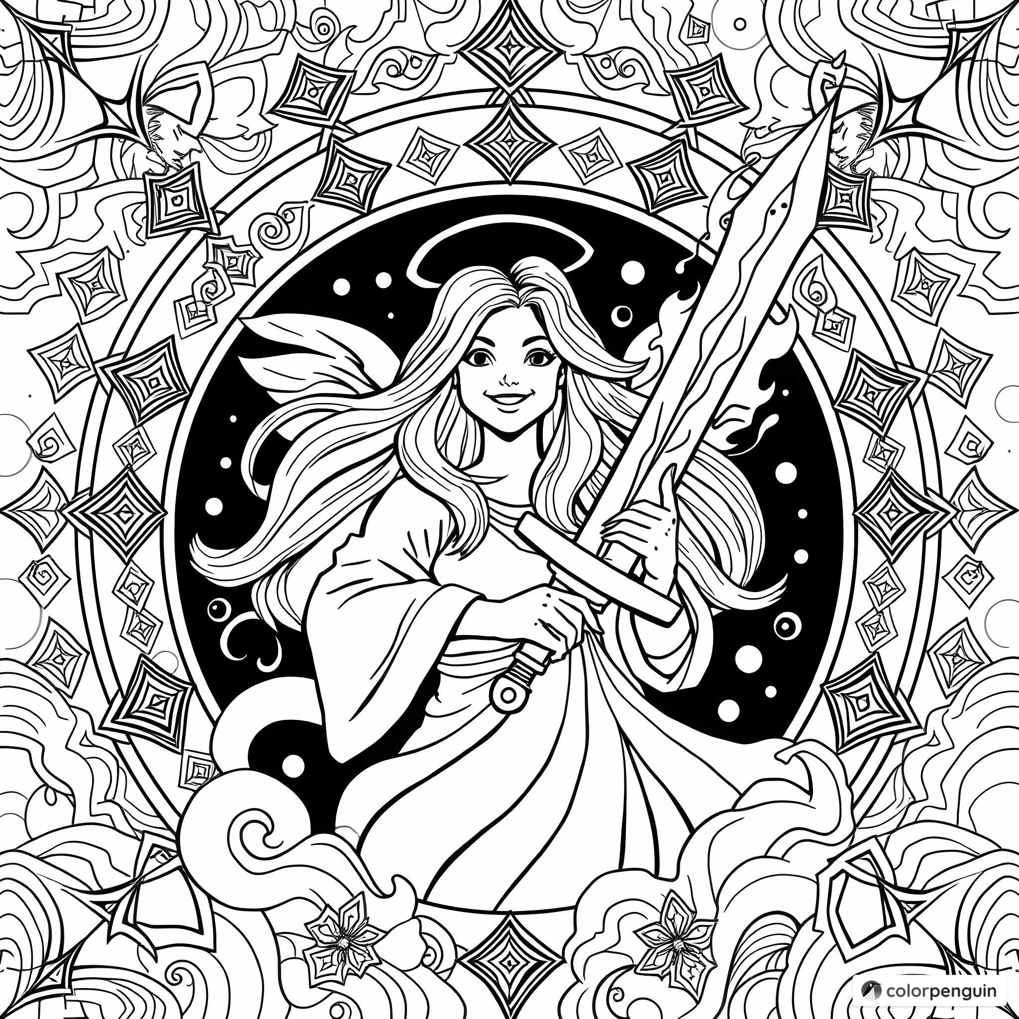Angel With A Flaming Sword Coloring Page