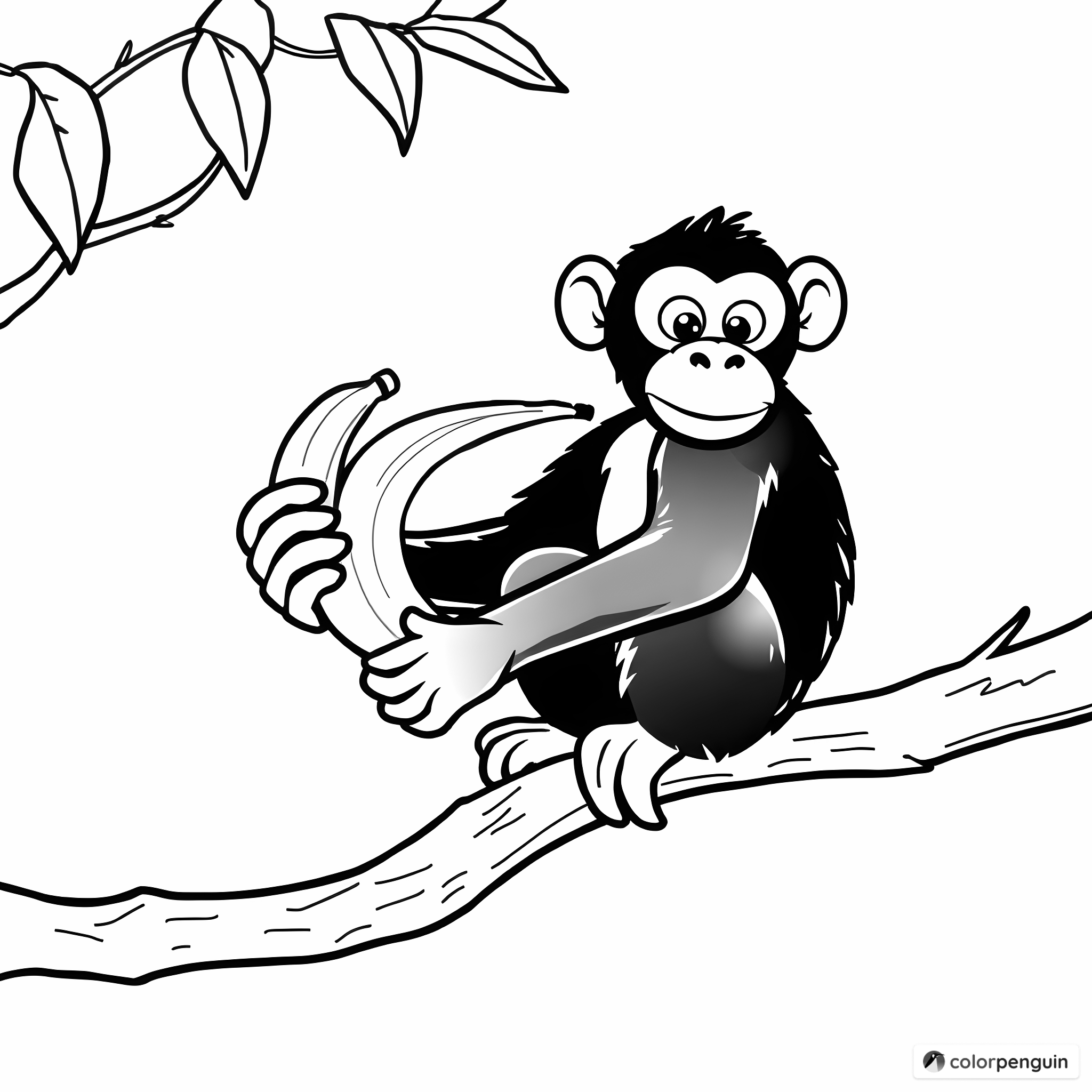 Monkey On A Branch Enjoying A Banana Coloring Page