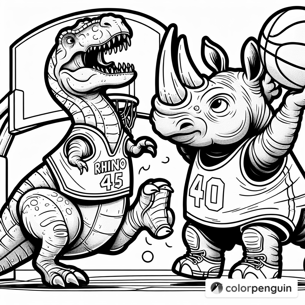 Dino Dunking Delight Coloring Page